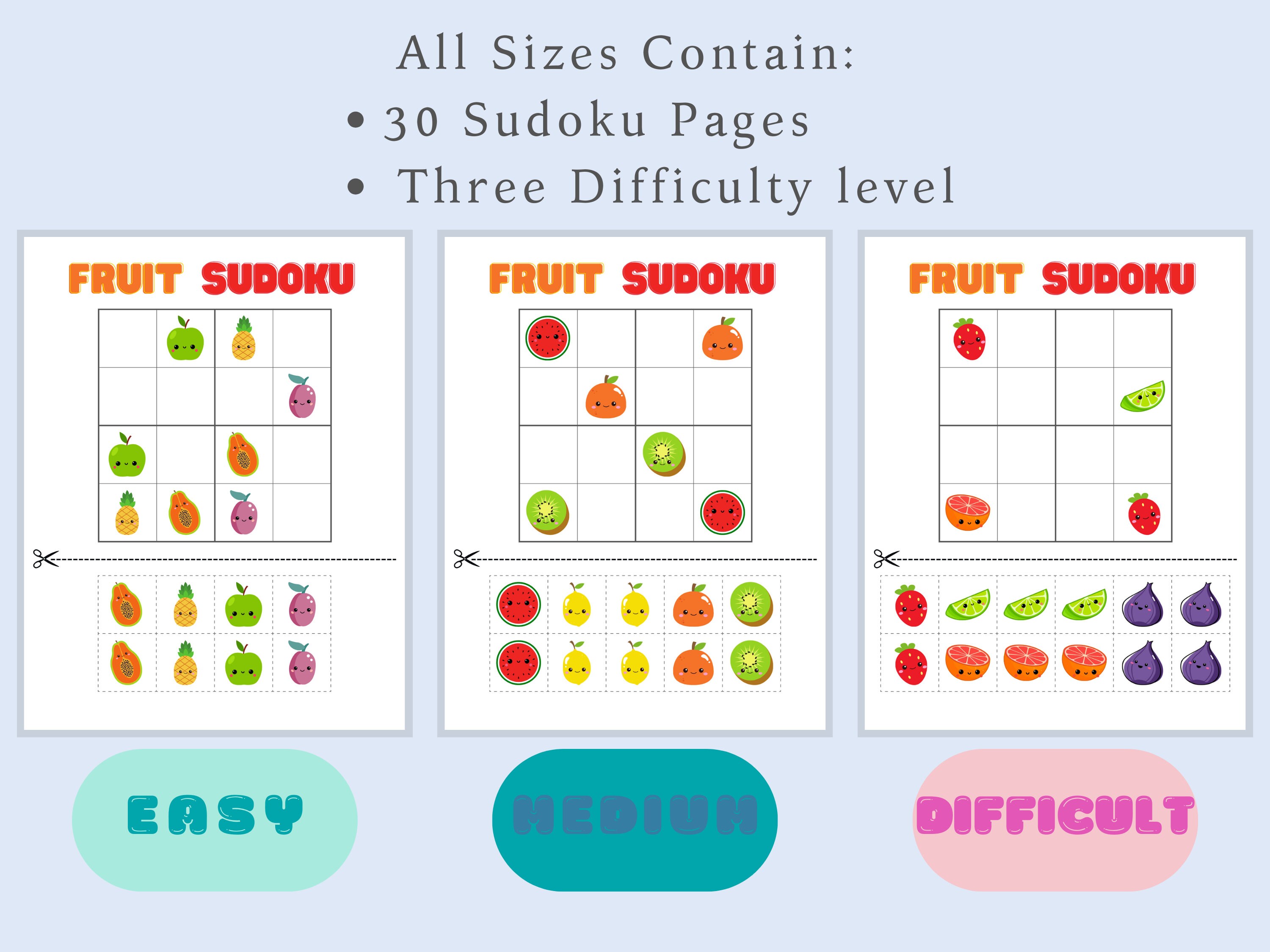 Fruit Sudoku Printable Kids Summer Fruit Activity Picture Sudoku for ...