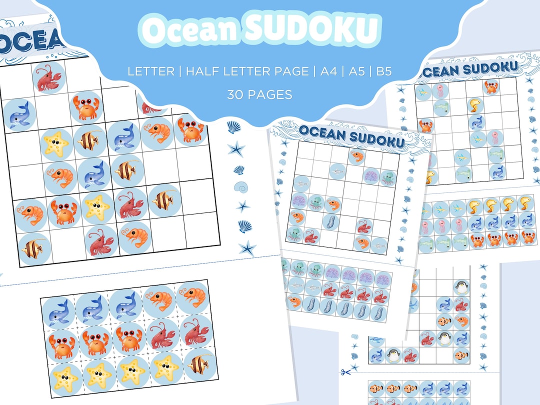 Ocean Animal 4x4 Sudoku Printable Kids Summer Logic Activity Picture ...