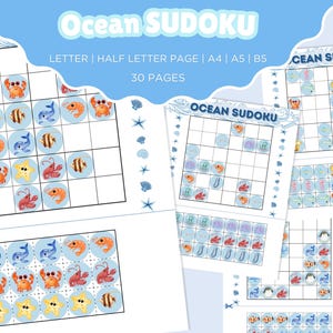 Ocean Animal 6x6 Sudoku Printable Kids Summer Logic Activity Picture ...