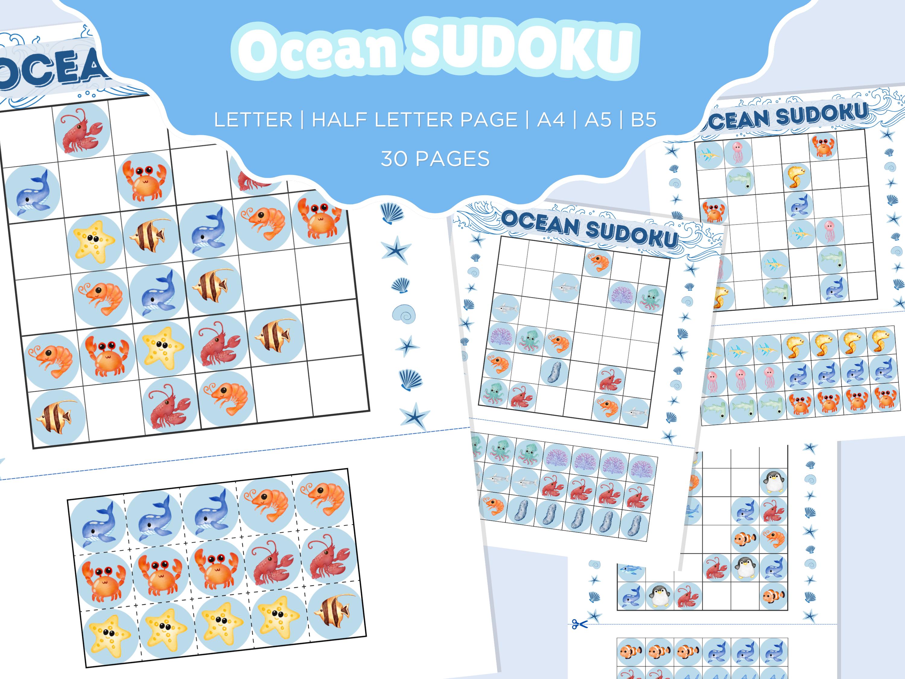 Ocean Animal 6x6 Sudoku Printable Kids Summer Logic Activity Picture ...