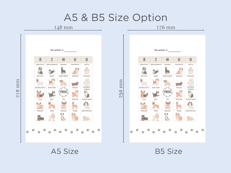 Dog Bingo Cards 50 Pages Printable |a4|a5|letter|half Letter|b5| Puppy ...