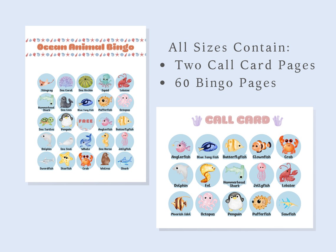 Ocean Animal Bingo Printable Summer Party for Kids Ocean Party Summer ...