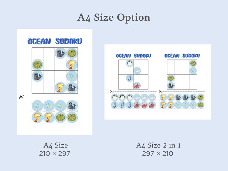 Ocean Animal Sudoku Printable Kids Summer Activity Picture Sudoku for ...