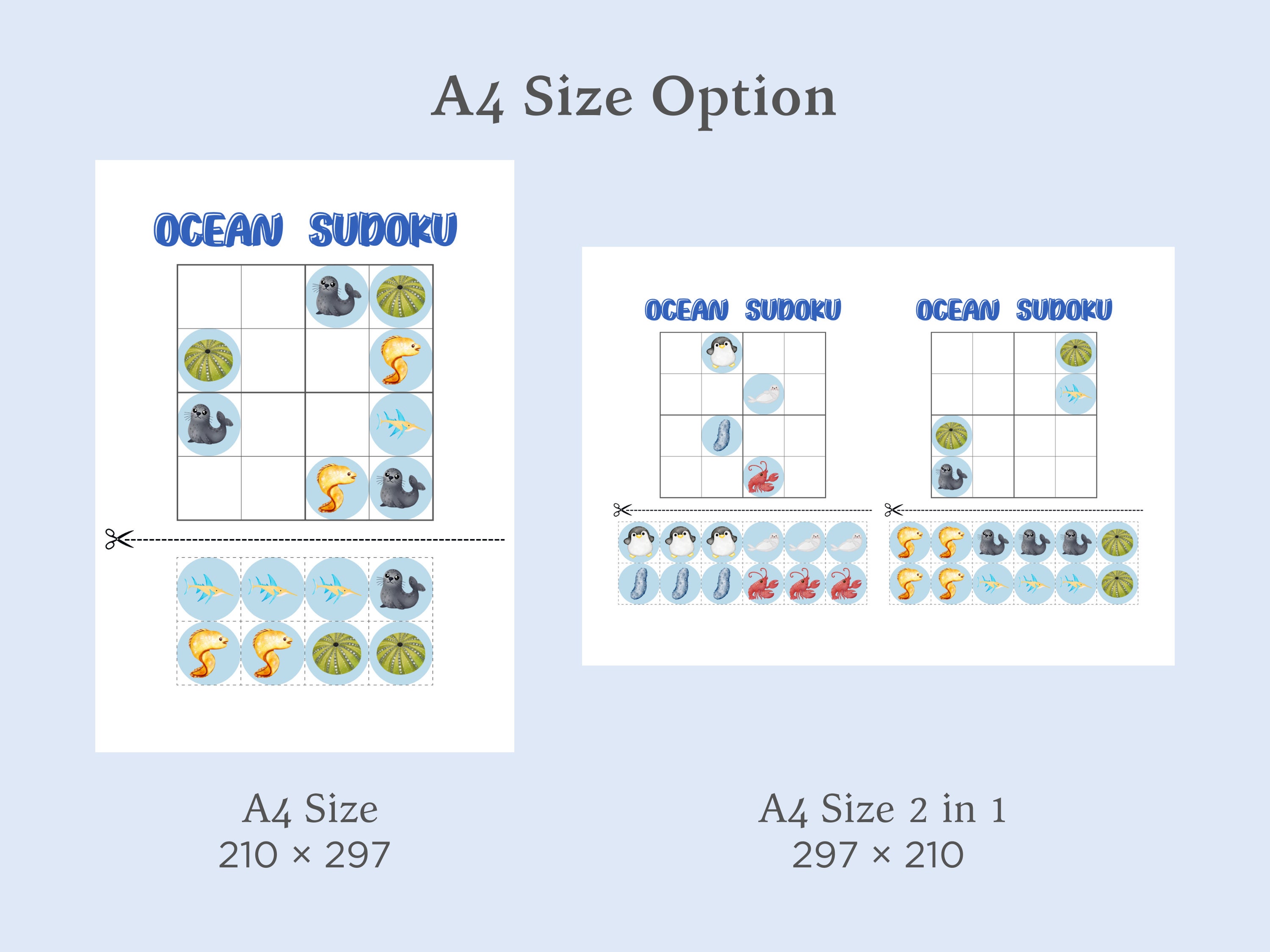 Ocean Animal Sudoku Printable Kids Summer Activity Picture Sudoku for ...