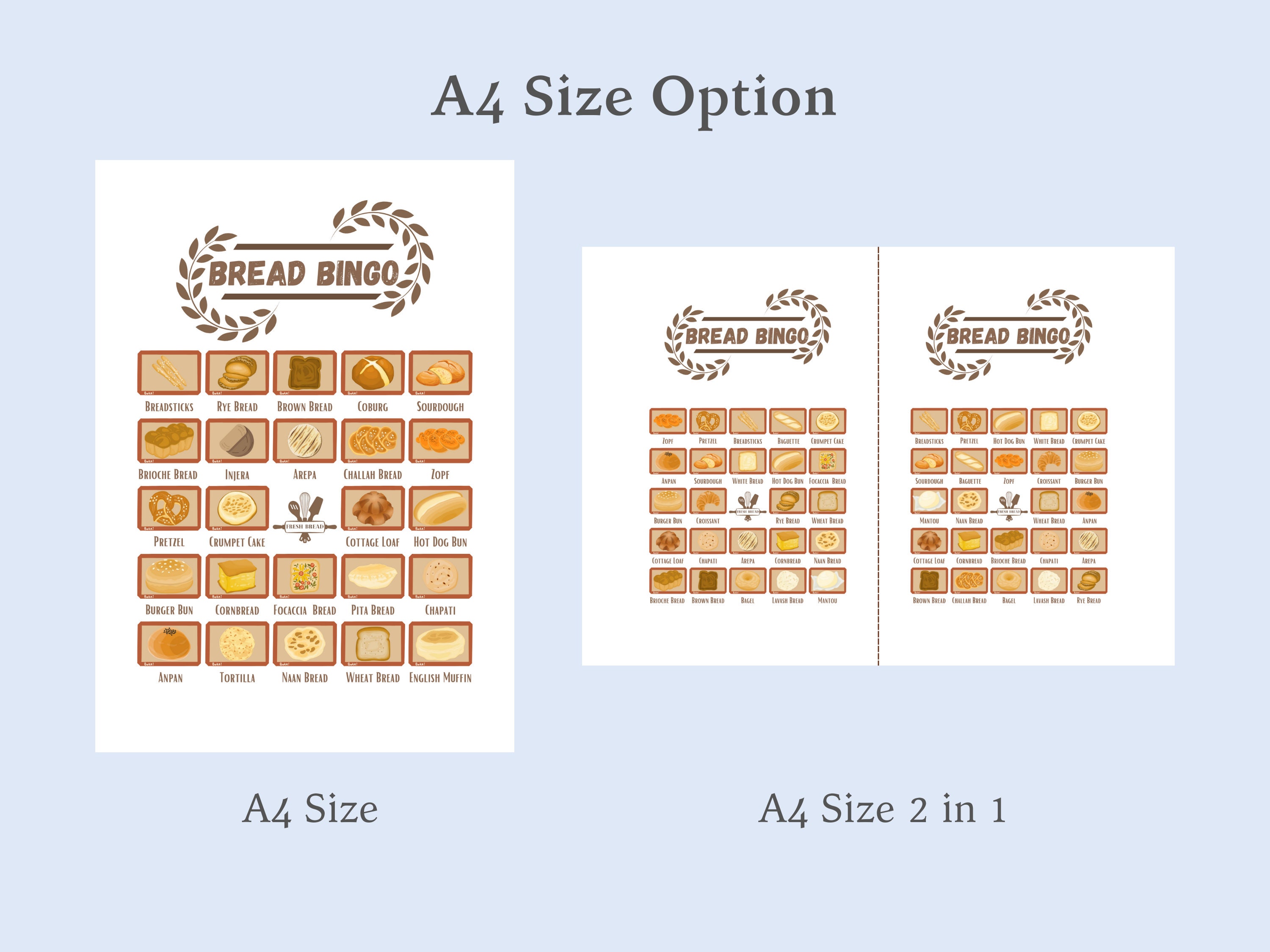 Bread Bingo 60 Pages Printablea4a5letterhalf Letter Bread Baker Game - Etsy