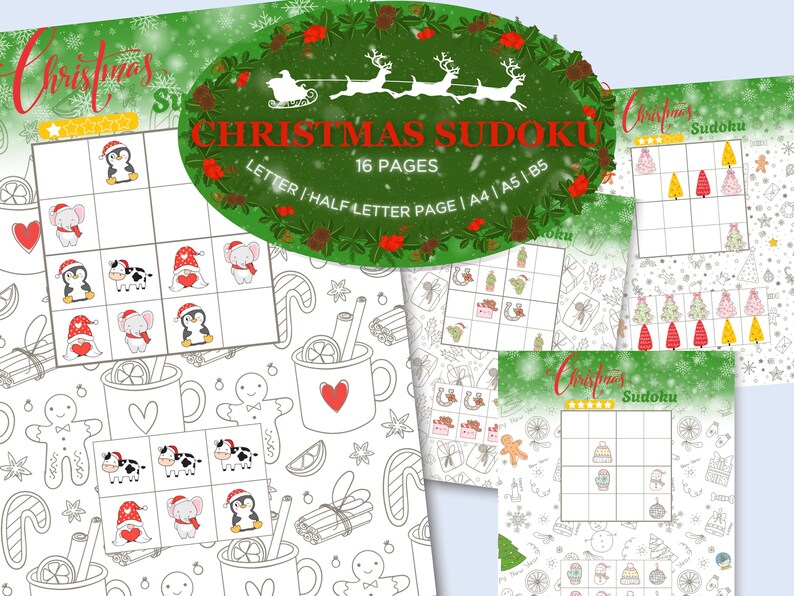 4x4 Christmas Sudoku Printable Kids Winter Activity Picture Sudoku for ...