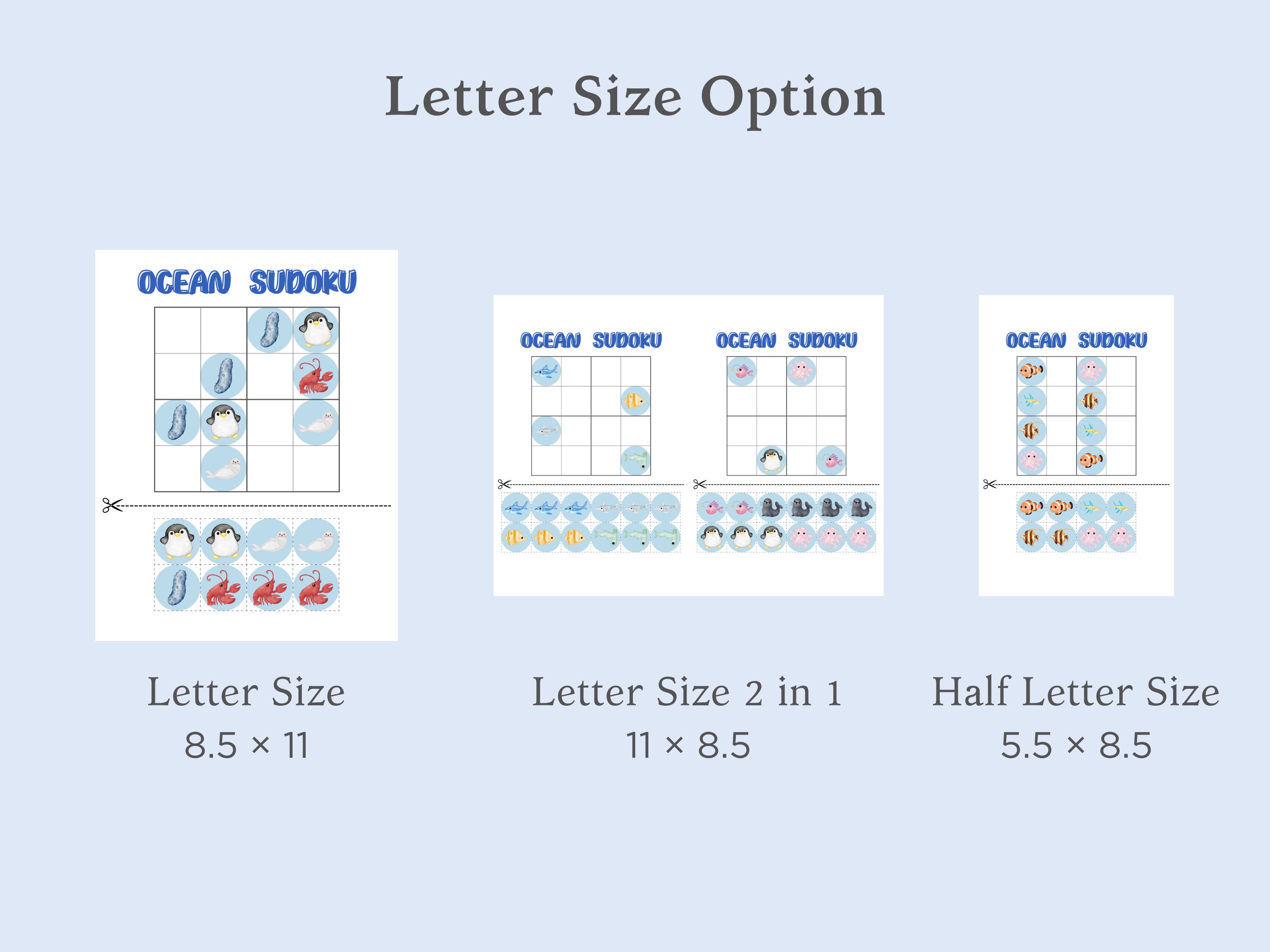 Ocean Animal Sudoku Printable Kids Summer Activity Picture Sudoku for ...