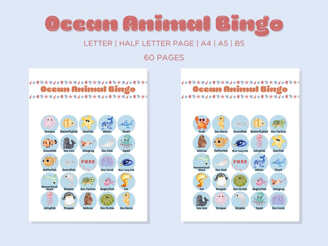 Ocean Animal Bingo Printable Summer Party for Kids Ocean Party Summer ...