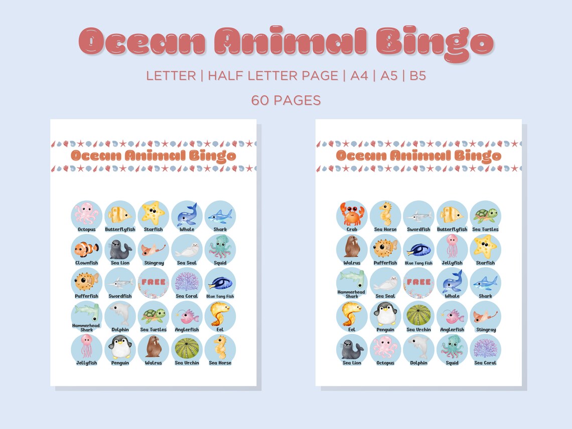 Ocean Animal Bingo Printable Summer Party for Kids Ocean Party Summer ...