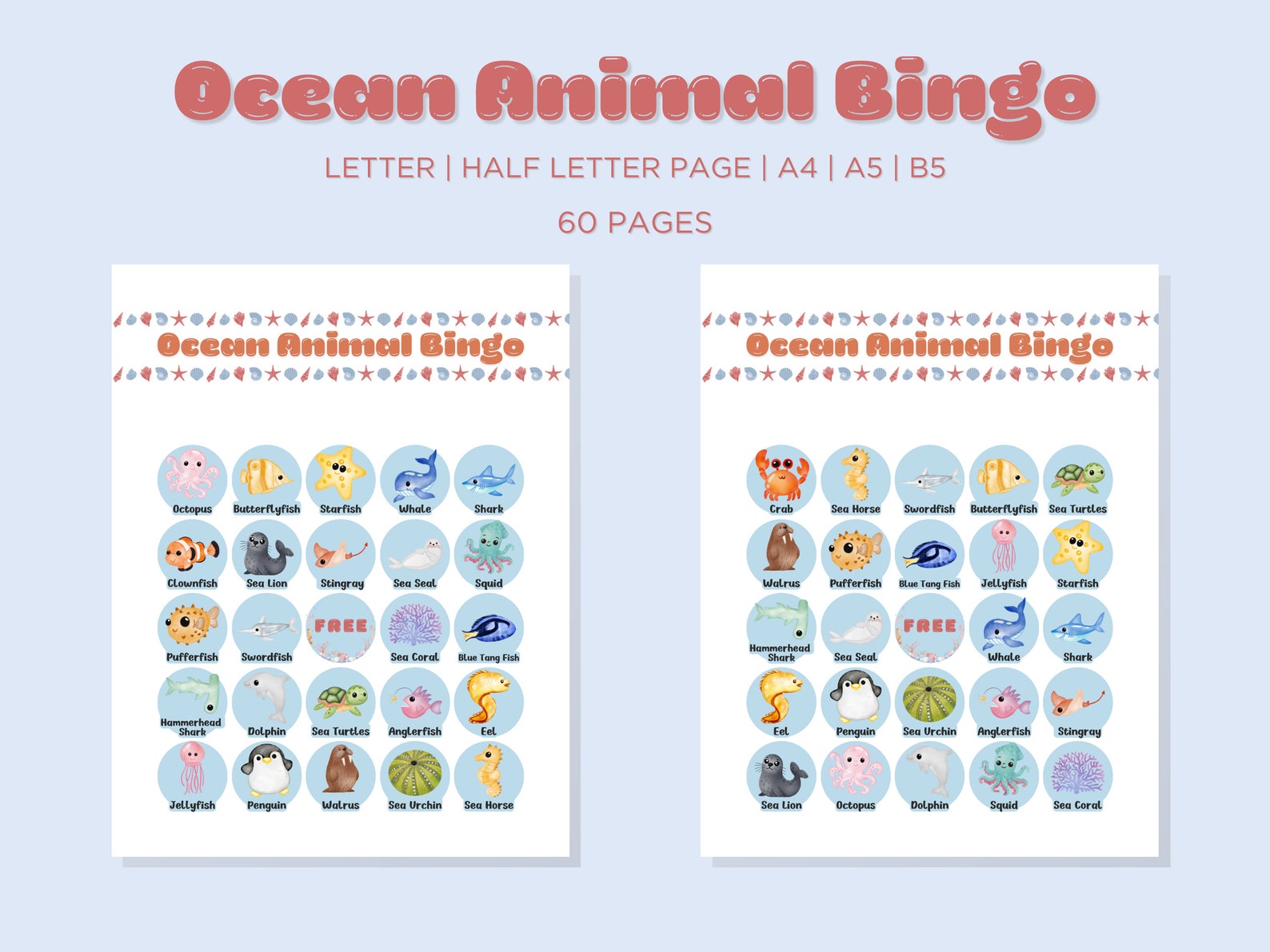 Ocean Animal Bingo Printable Summer Party for Kids Ocean Party Summer ...