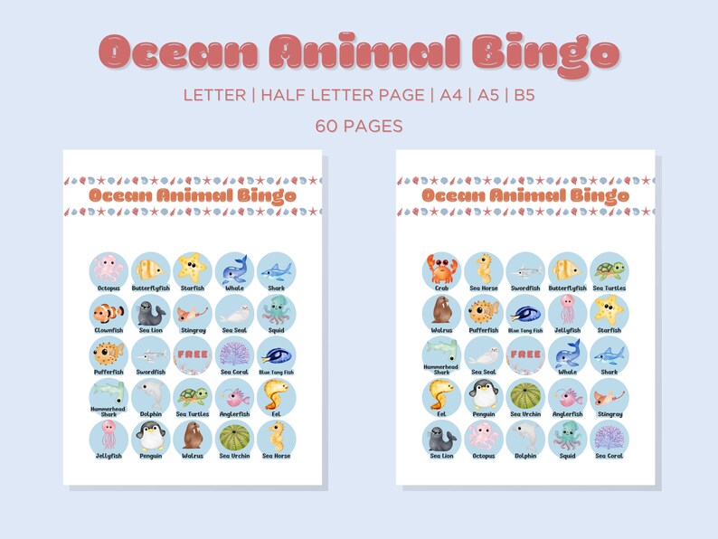 Ocean Animal Bingo Printable Summer Party for Kids Ocean Party Summer ...