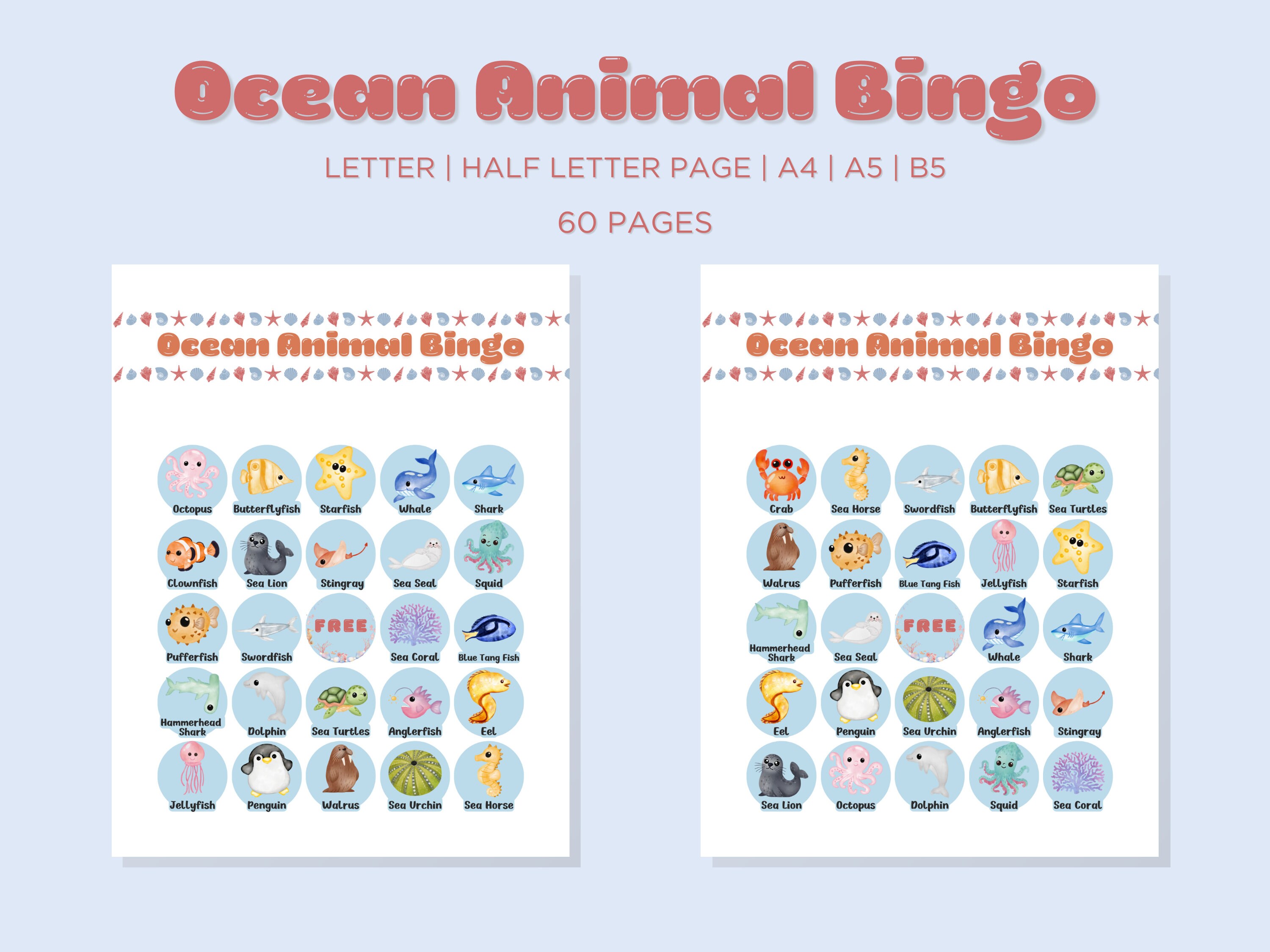 Ocean Animal Bingo Printable Summer Party for Kids Ocean Party Summer ...
