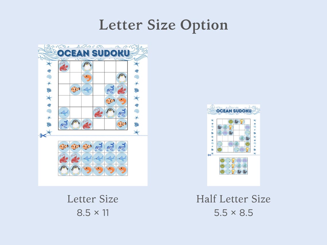 Ocean Animal 6x6 Sudoku Printable Kids Summer Logic Activity Picture ...