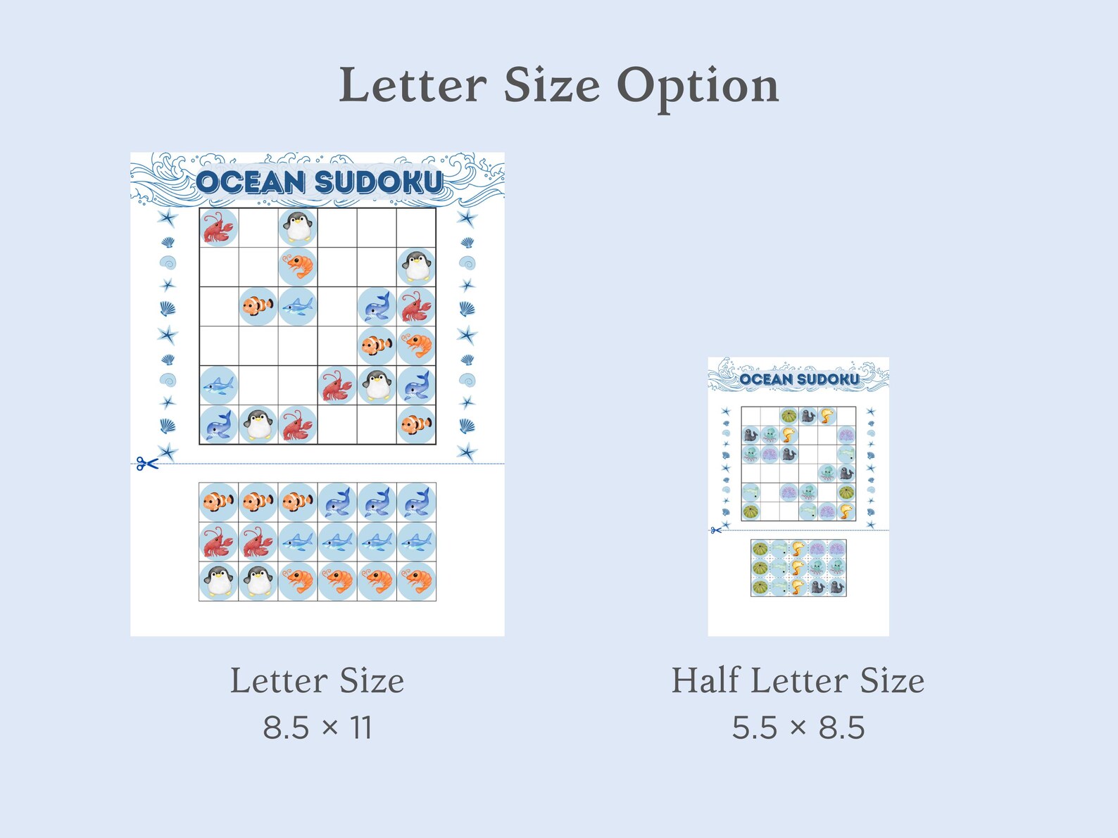 Ocean Animal 6x6 Sudoku Printable Kids Summer Logic Activity Picture ...