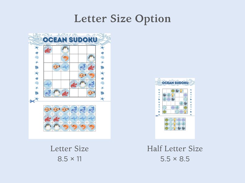 Ocean Animal 6x6 Sudoku Printable Kids Summer Logic Activity Picture ...