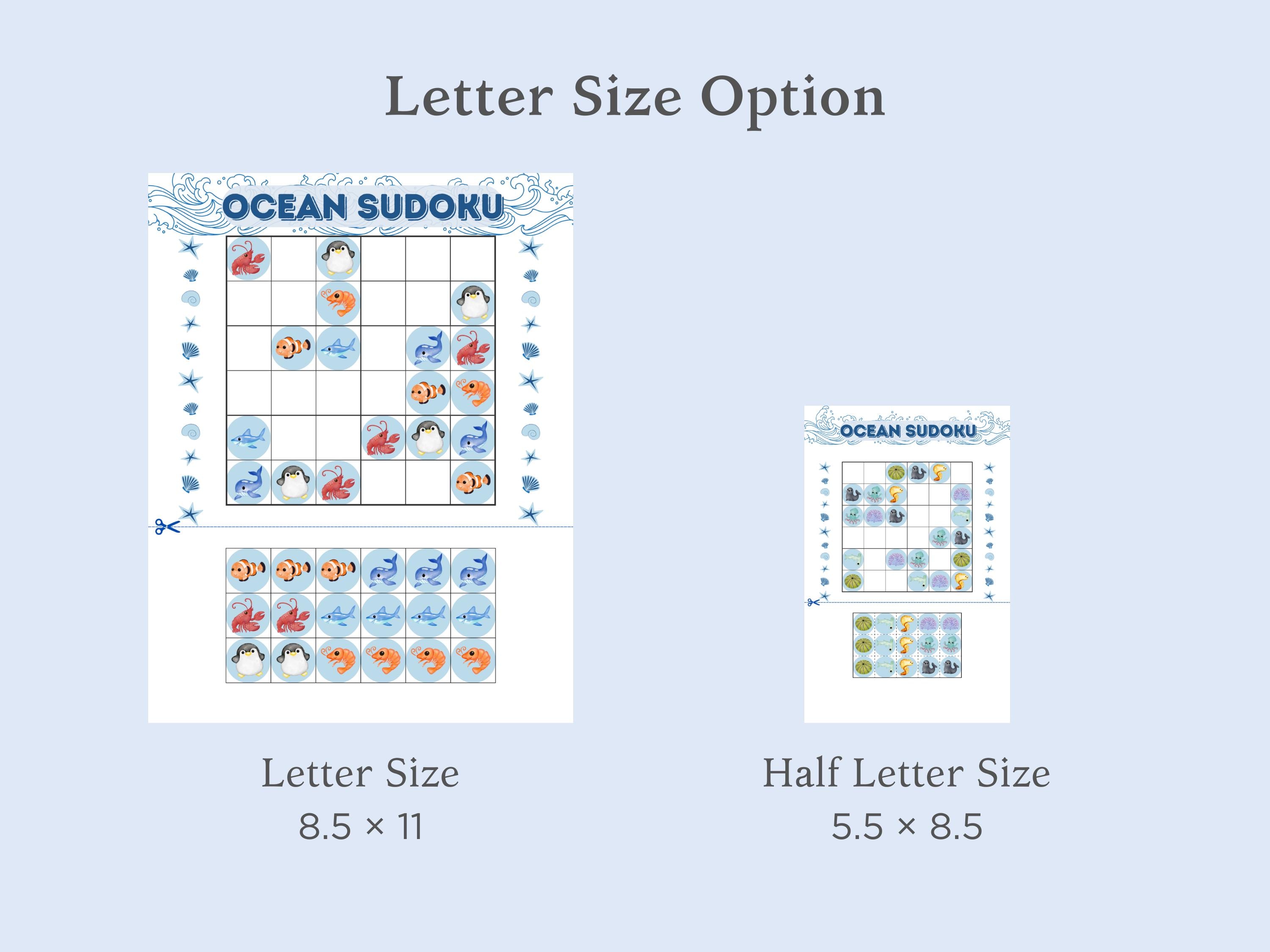 Ocean Animal 6x6 Sudoku Printable Kids Summer Logic Activity Picture ...