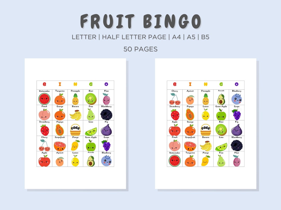 Fruit Bingo Cards 50 Pages Printable|a4|a5|letter|half Letter| Party ...