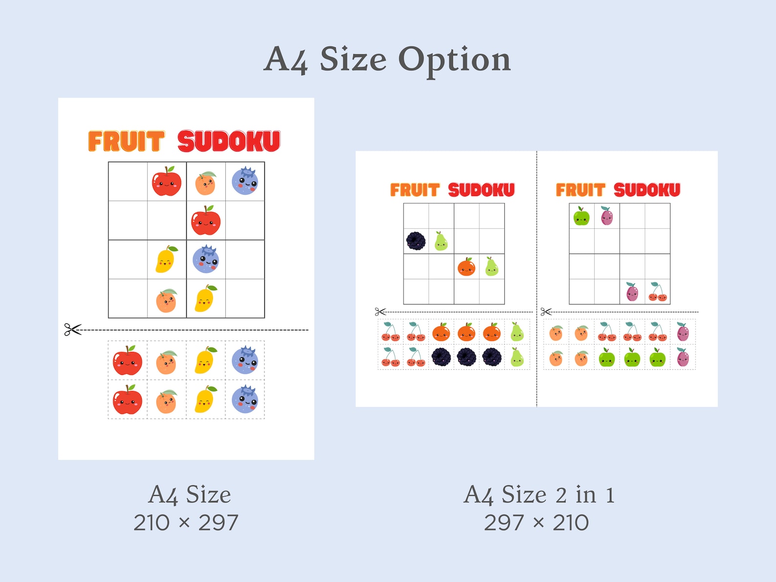 Fruit Sudoku Printable Kids Summer Fruit Activity Picture Sudoku for ...