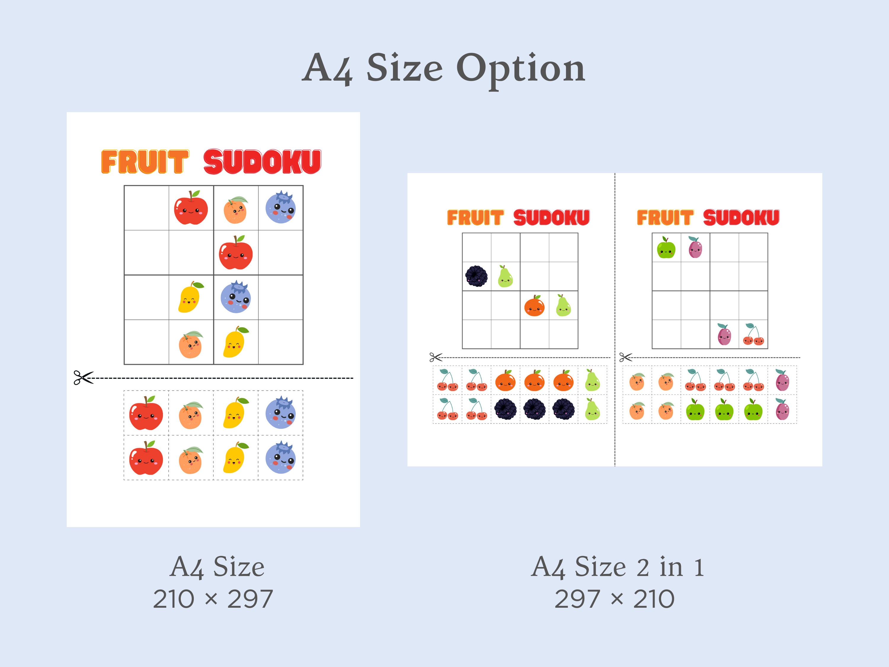 Fruit Sudoku Printable Kids Summer Fruit Activity Picture Sudoku for ...