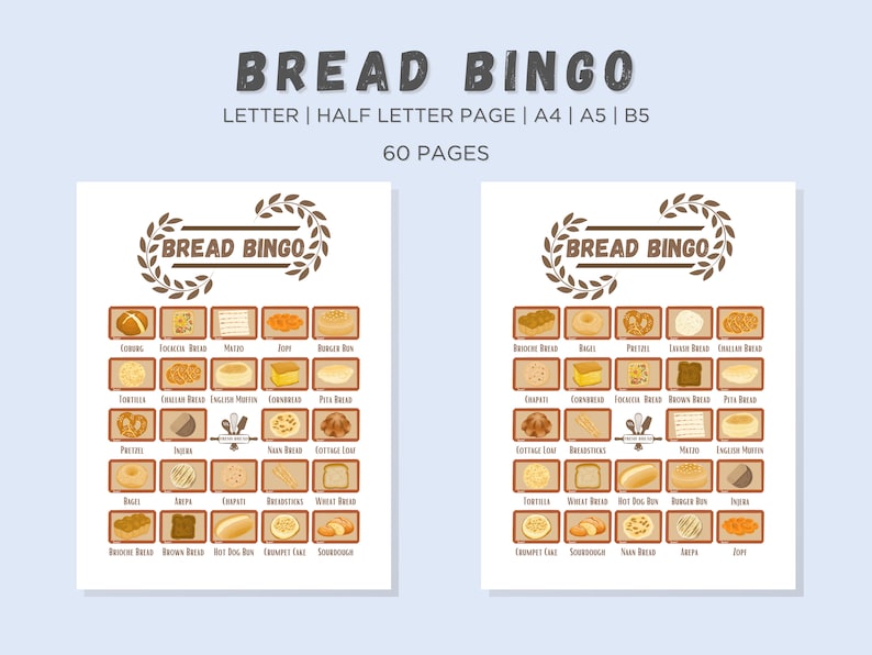 Bread Bingo 60 Pages Printable|a4|a5|letter|half Letter| Bread Baker ...