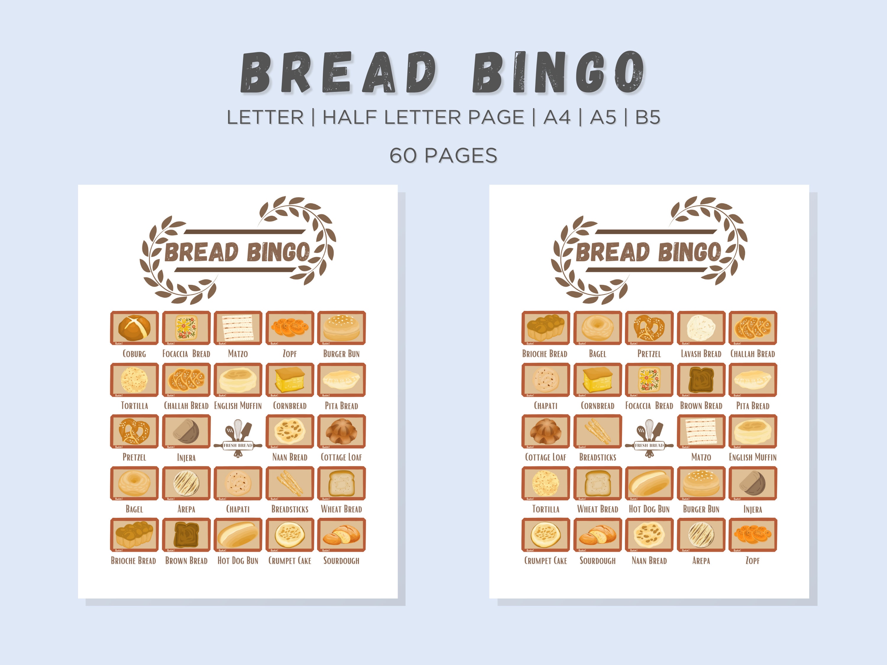 Bread Bingo 60 Pages Printable|a4|a5|letter|half Letter| Bread Baker ...