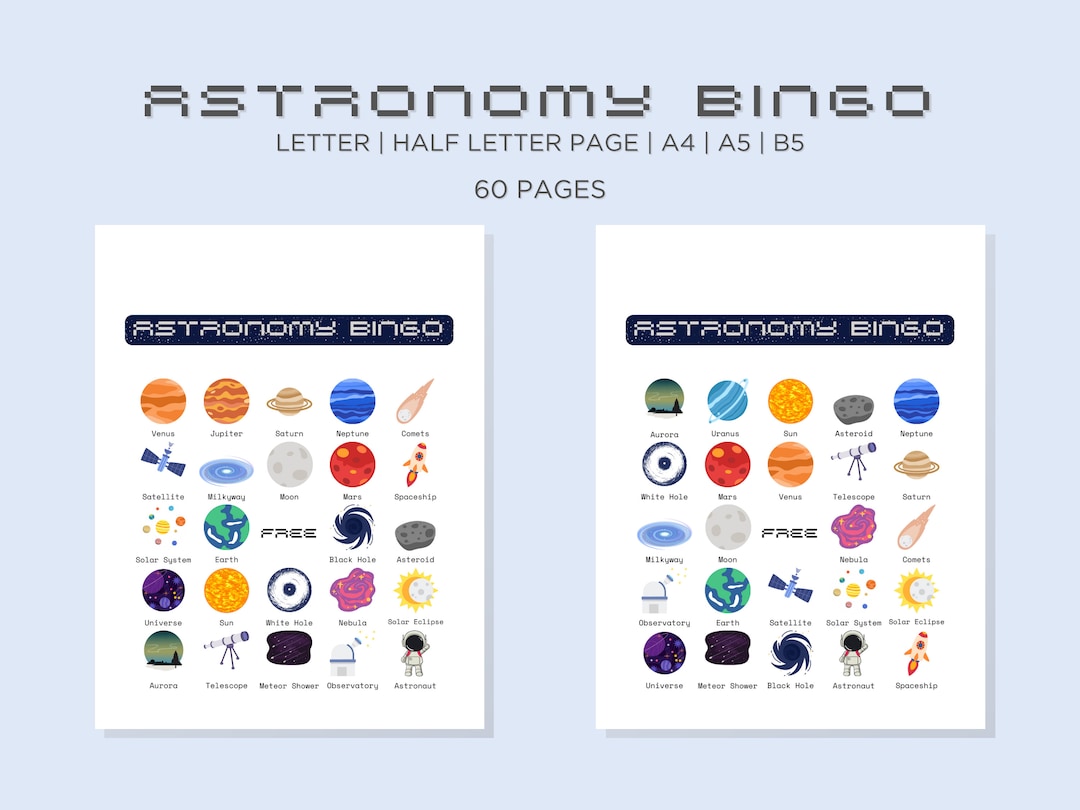 Astronomy Bingo 60 Pages Printable|a4|a5|letter|half Letter| Space ...