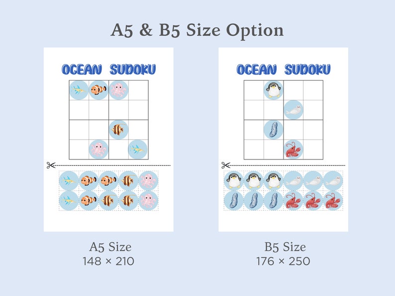 Ocean Animal Sudoku Printable Kids Summer Activity Picture Sudoku for ...