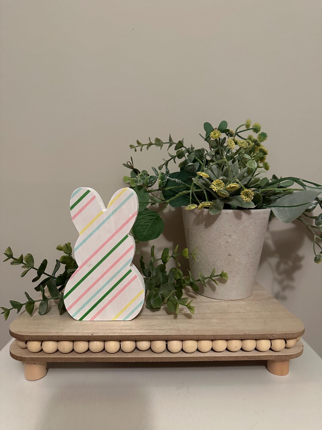 Pastel Stripped Easter Bunny, Spring Shelf Sitter, Easter Tiered Tray ...