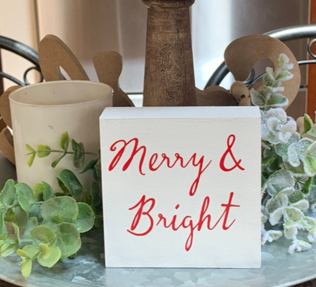 Merry & Bright White Christmas Tiered Tray Decor - Etsy