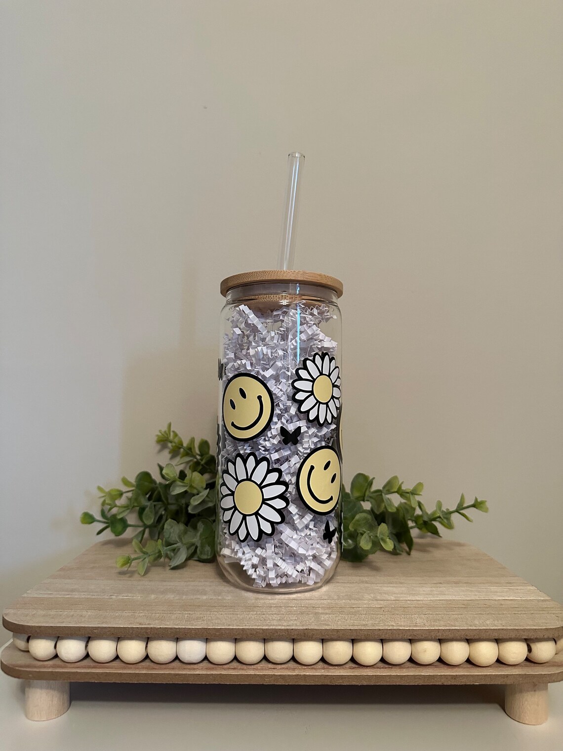 Smiley Face Daisy 20oz Beer Can Glass Tumbler With Lid & Straw - Etsy