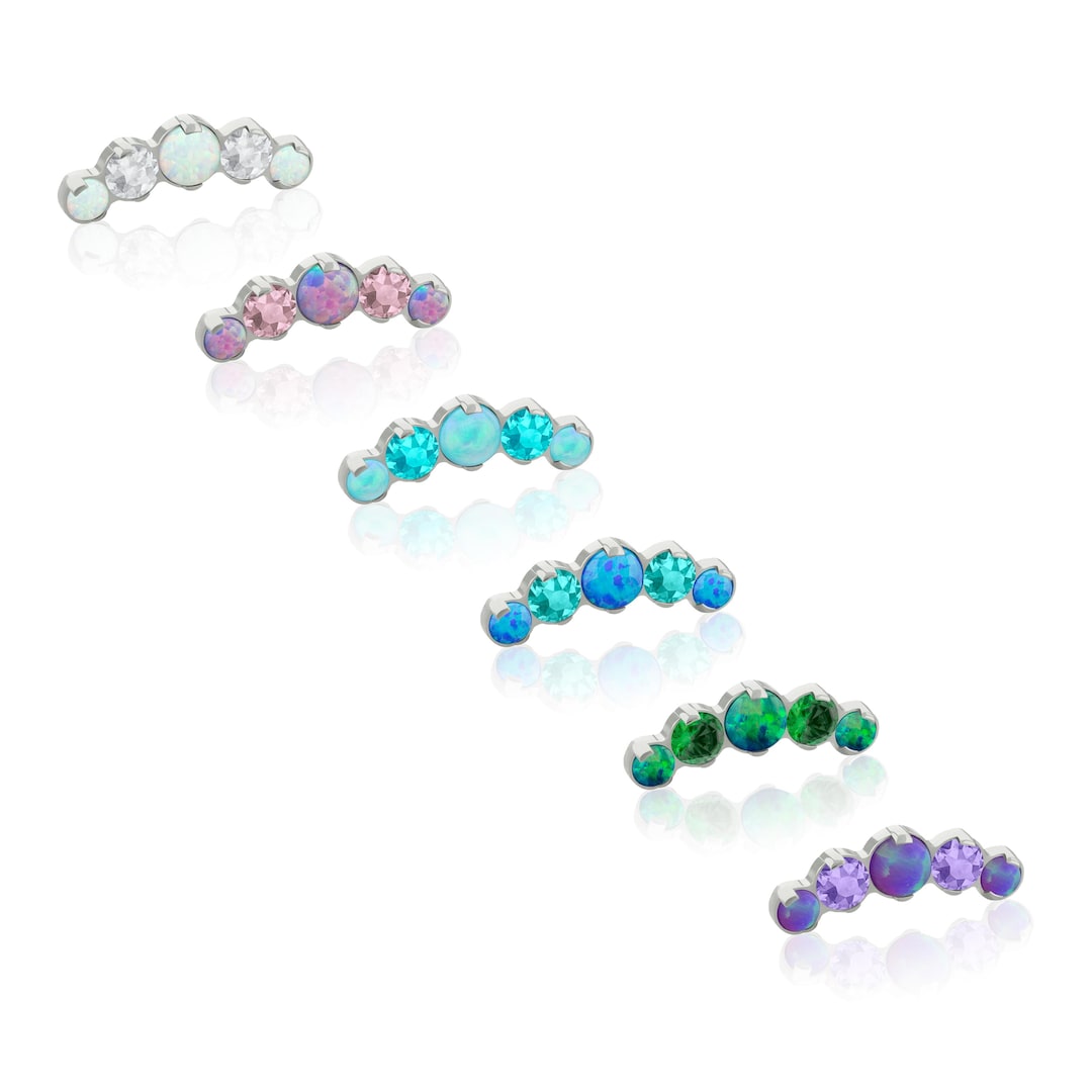 16g- 18g Threaded Implant Grade Titanium Cluster Five End Opal & CZ ...