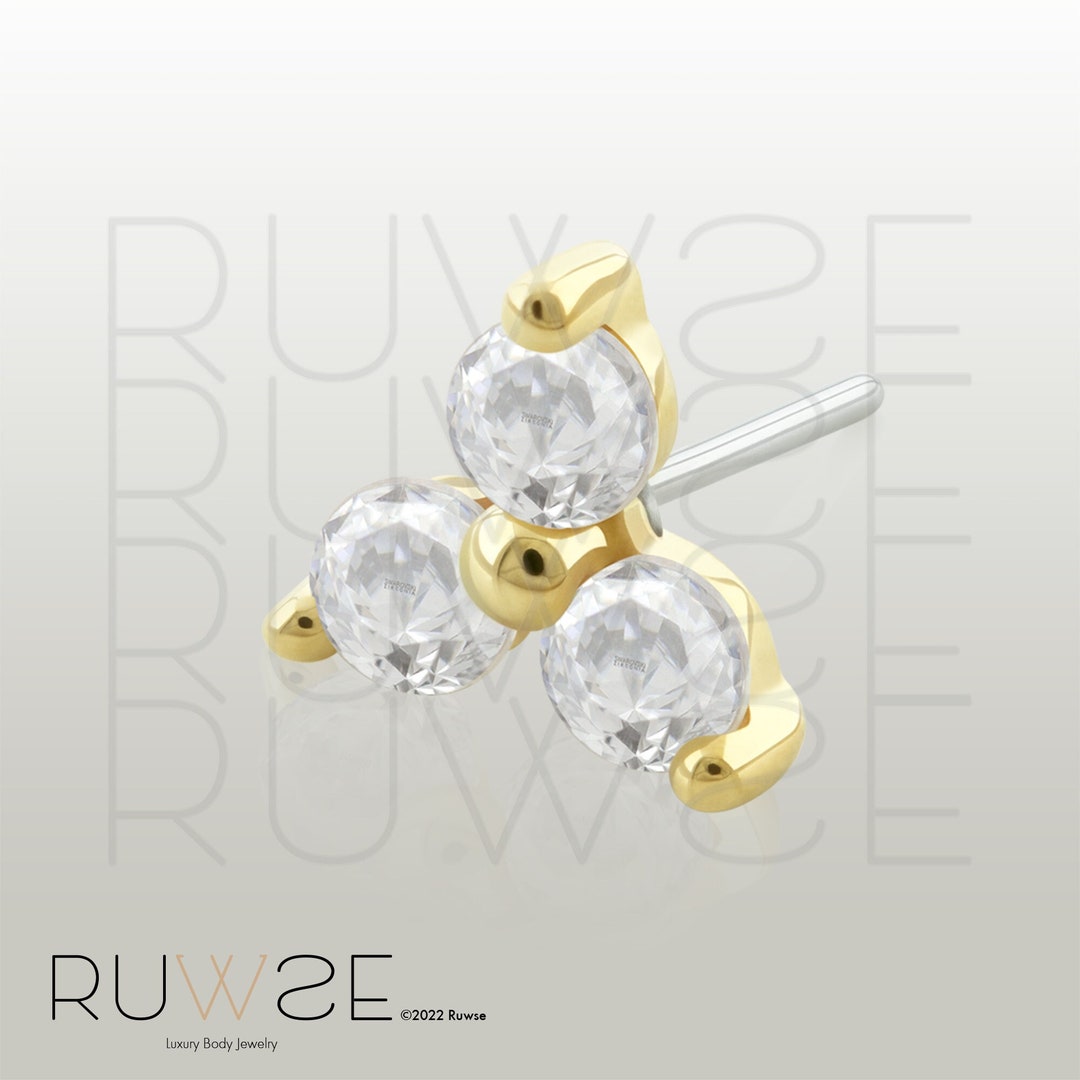 Threadless End: Solid 14K Gold Dublin END With Steel Pin Compatible ...