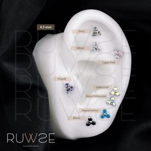 Implant Grade Titanium Threaded Trinity END & Labret, 16g or 18g SMALL Flat Back, Trinity Top of ...