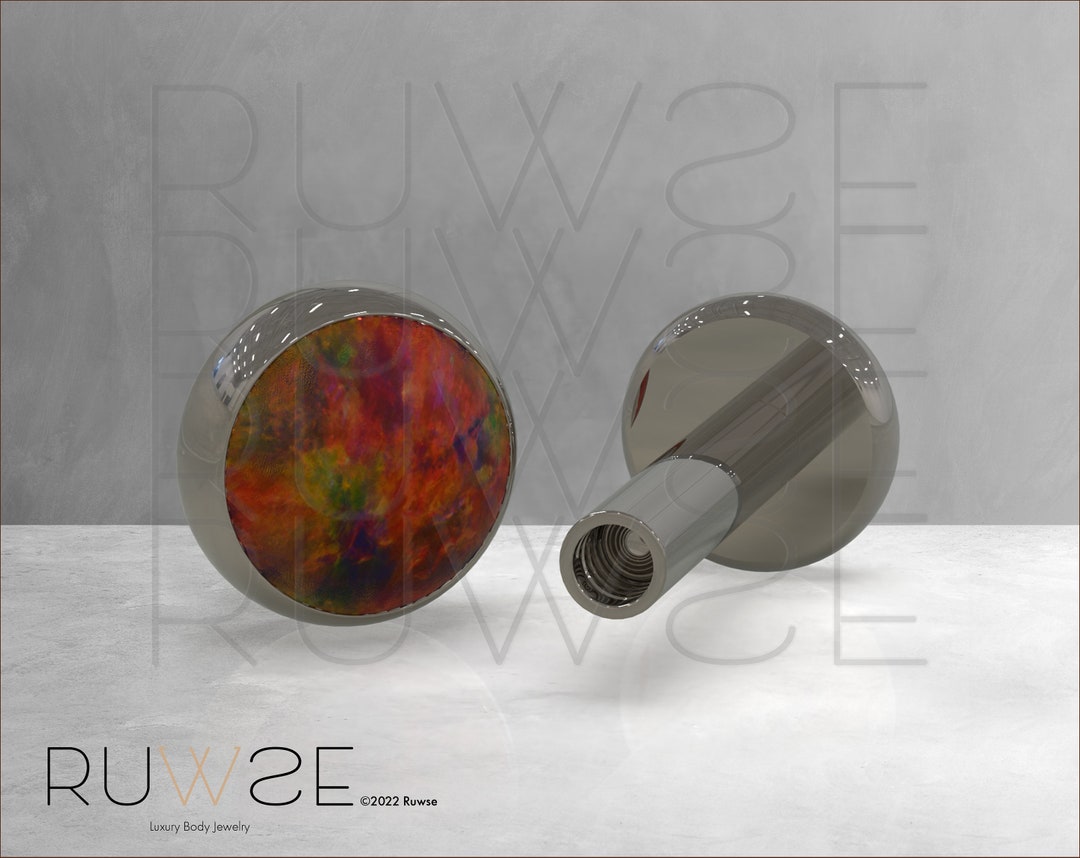 Threaded End & Labret: Implant Grade Titanium Black Flat Opal Bezel ...