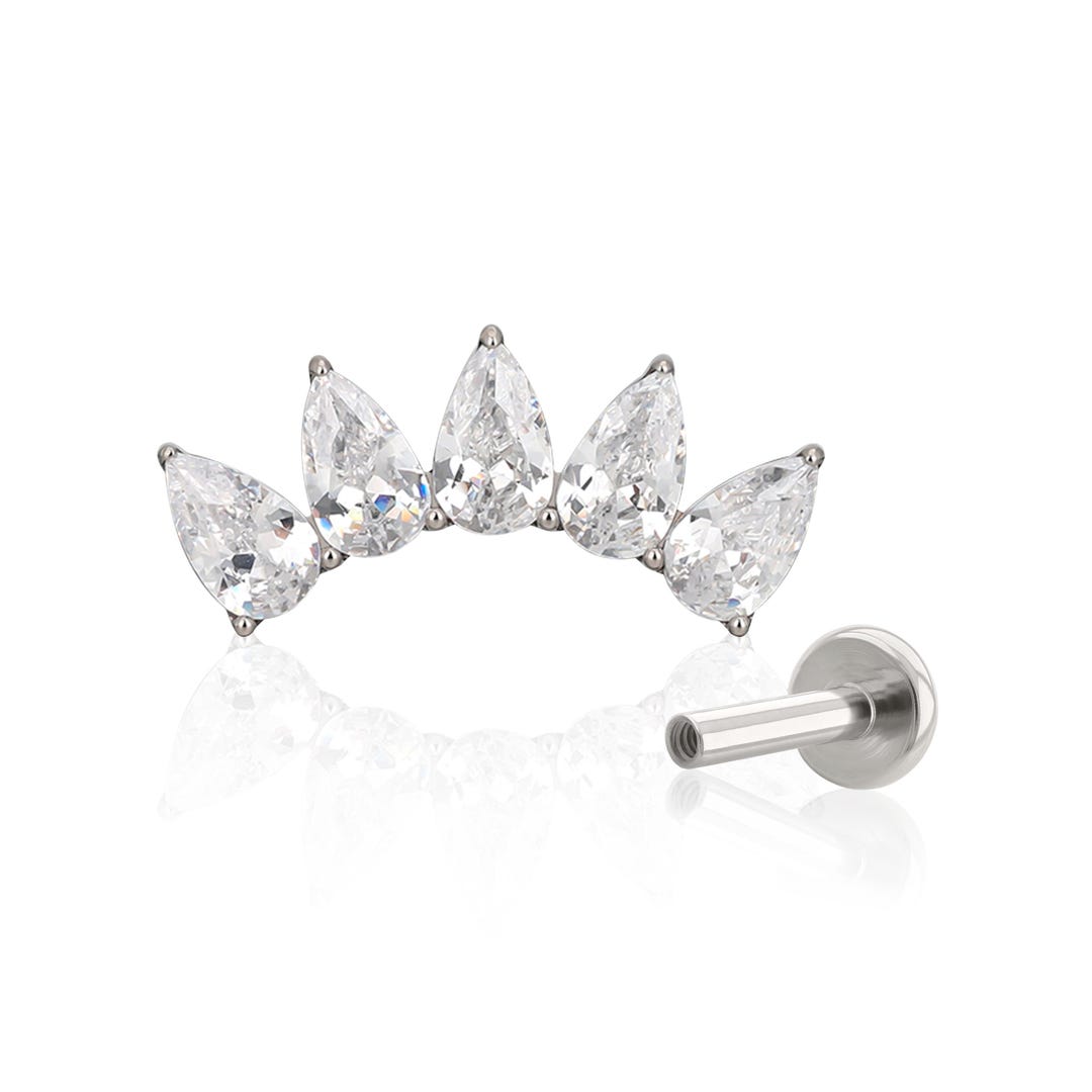 Threaded End Labret Implant Grade Titanium Cubic Zircon Prong-set Crown ...