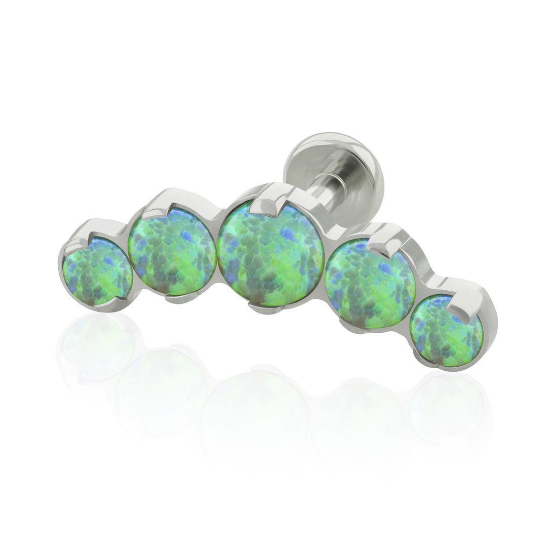 Threaded End and Labret Implant Grade Titanium Five Cluster Prong Setting Opal With 16g -18g BIG ...