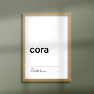 NEW Cora Name Meaning Print | Black and White Name Poster | Modern ...