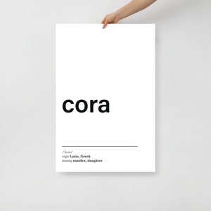NEW Cora Name Meaning Print | Black and White Name Poster | Modern ...