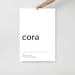 NEW Cora Name Meaning Print | Black and White Name Poster | Modern ...