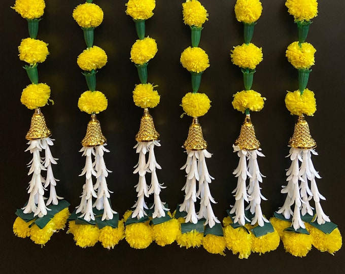 SET OF 6 Haldi 3ft Garland Jumkha Marigold Flowers for Haldi Maiyan ...