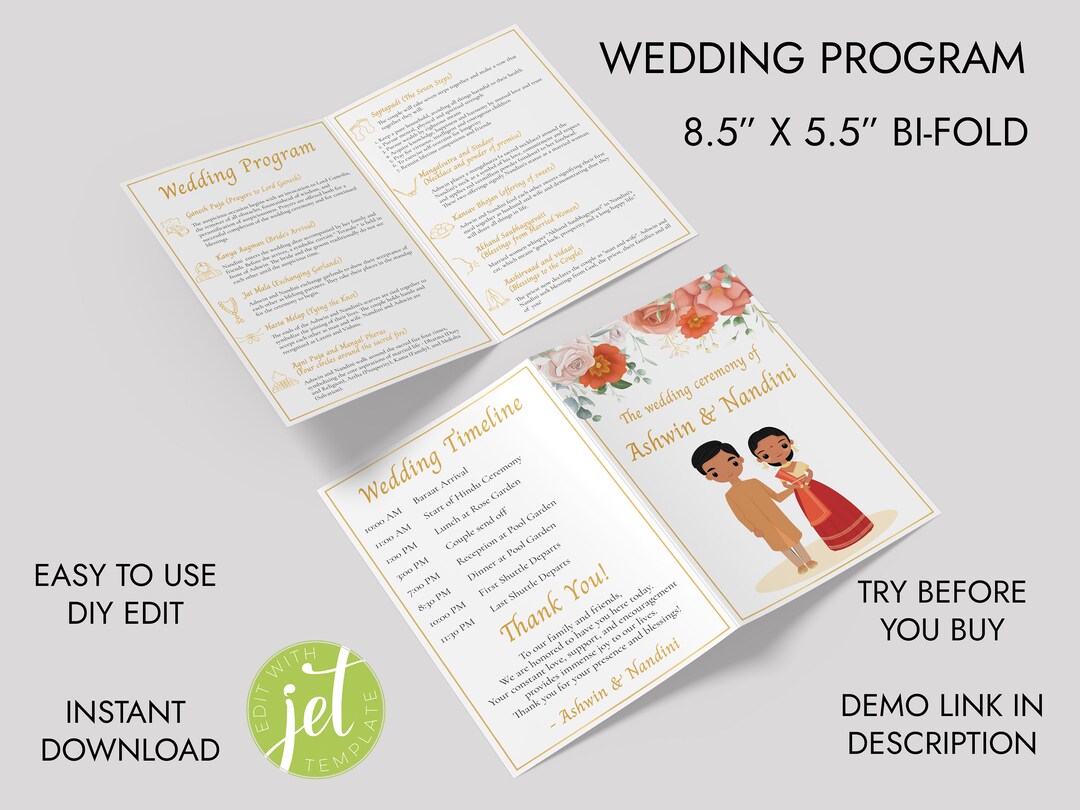 Hindu Wedding Program Gold Indian Wedding Program for Desi Wedding ...