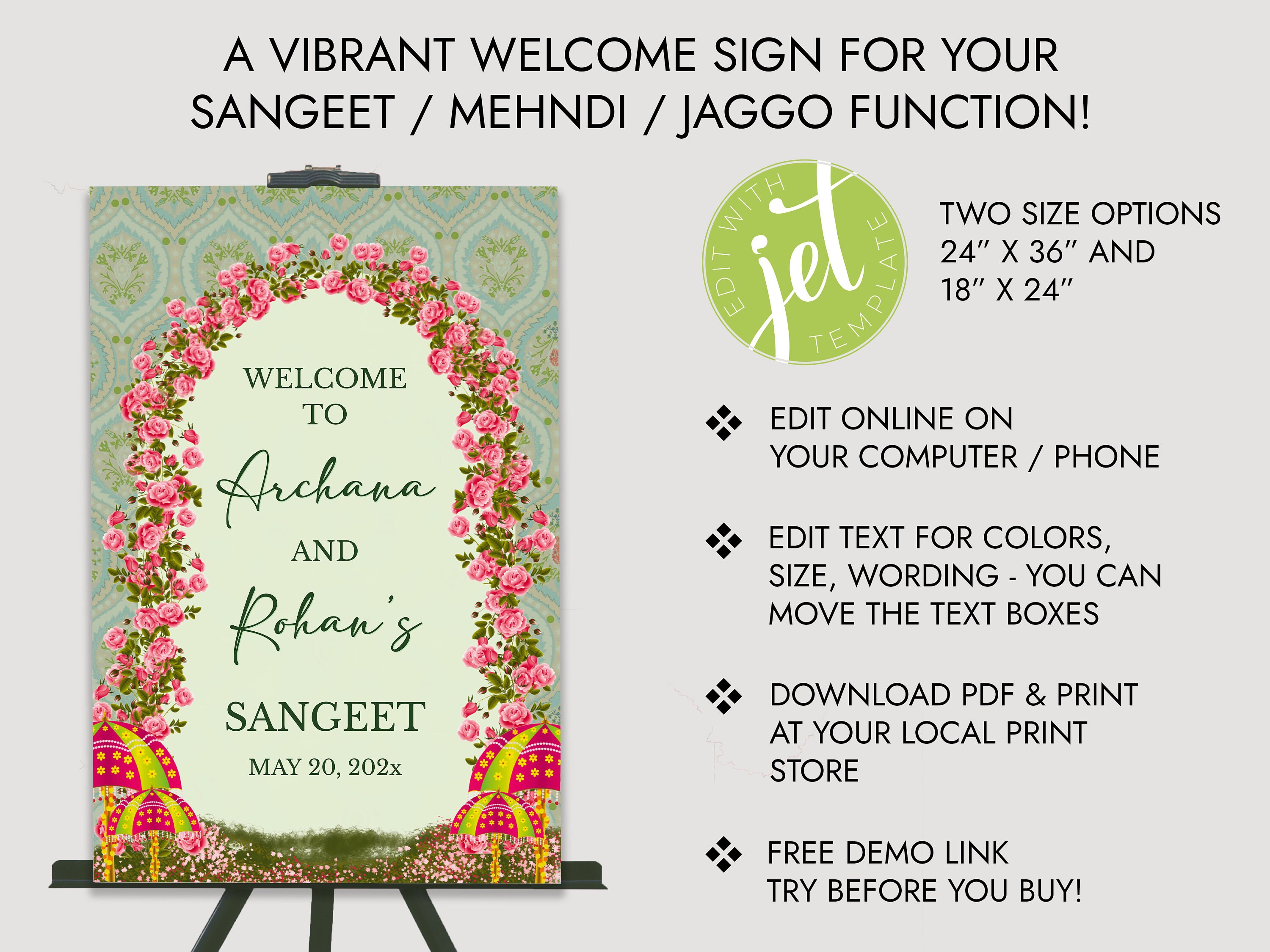 Sangeet Welcome Sign Jaggo Sign Indian Wedding Sign Sangeet Party ...