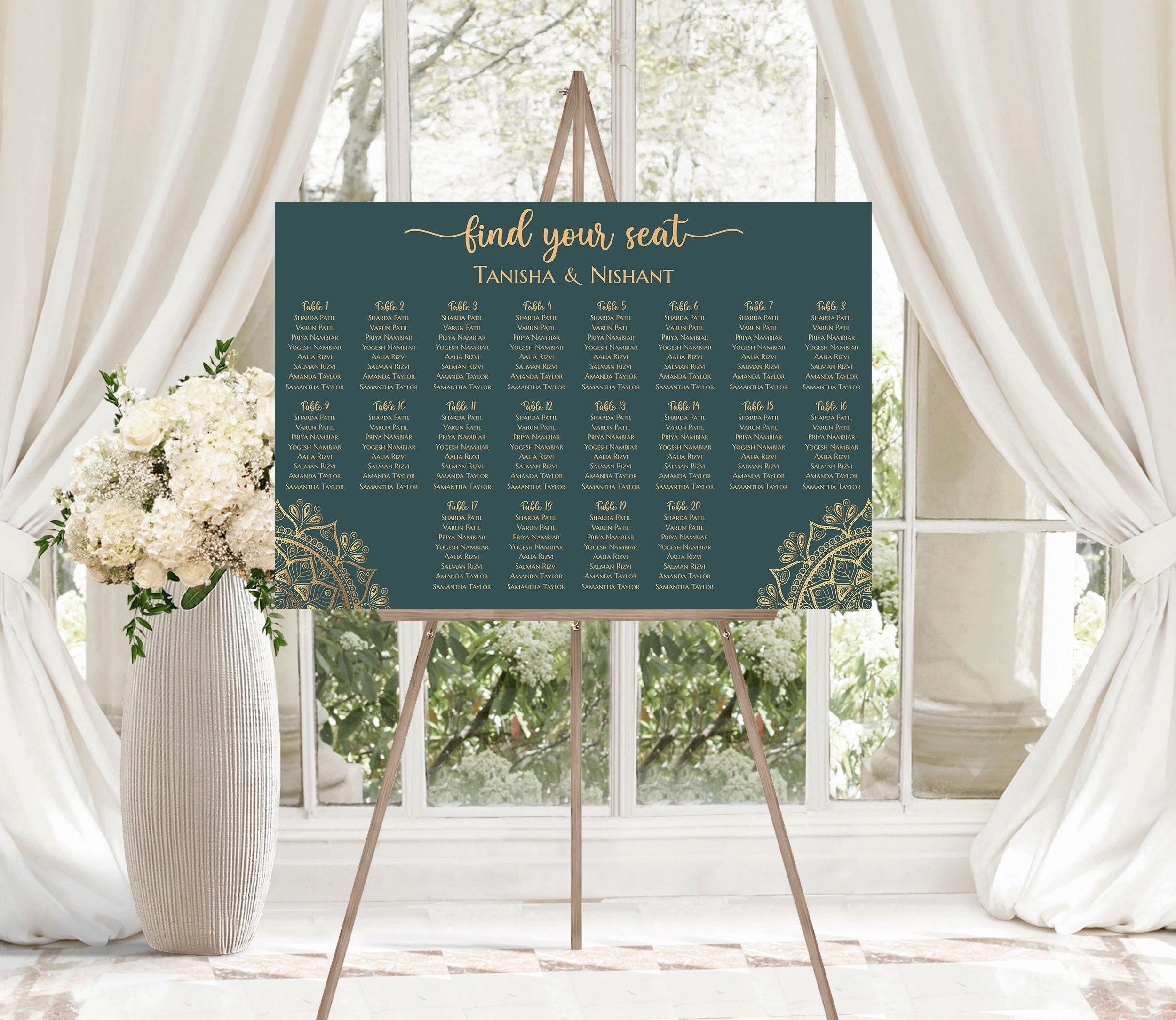 Seating Chart Template Indian Green and Gold Seating Chart Wedding ...