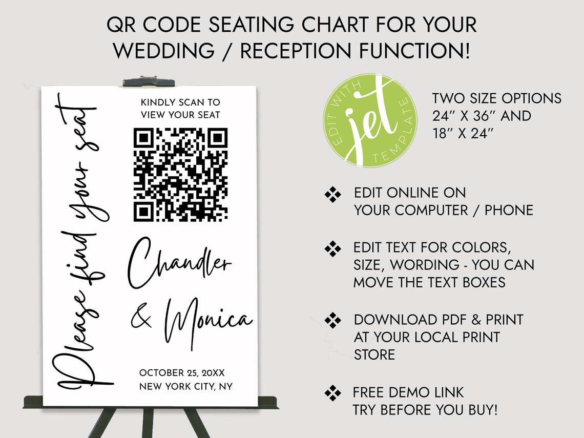 Wedding Seating Chart QR Code Seating Chart Wedding Seat Chart - Etsy