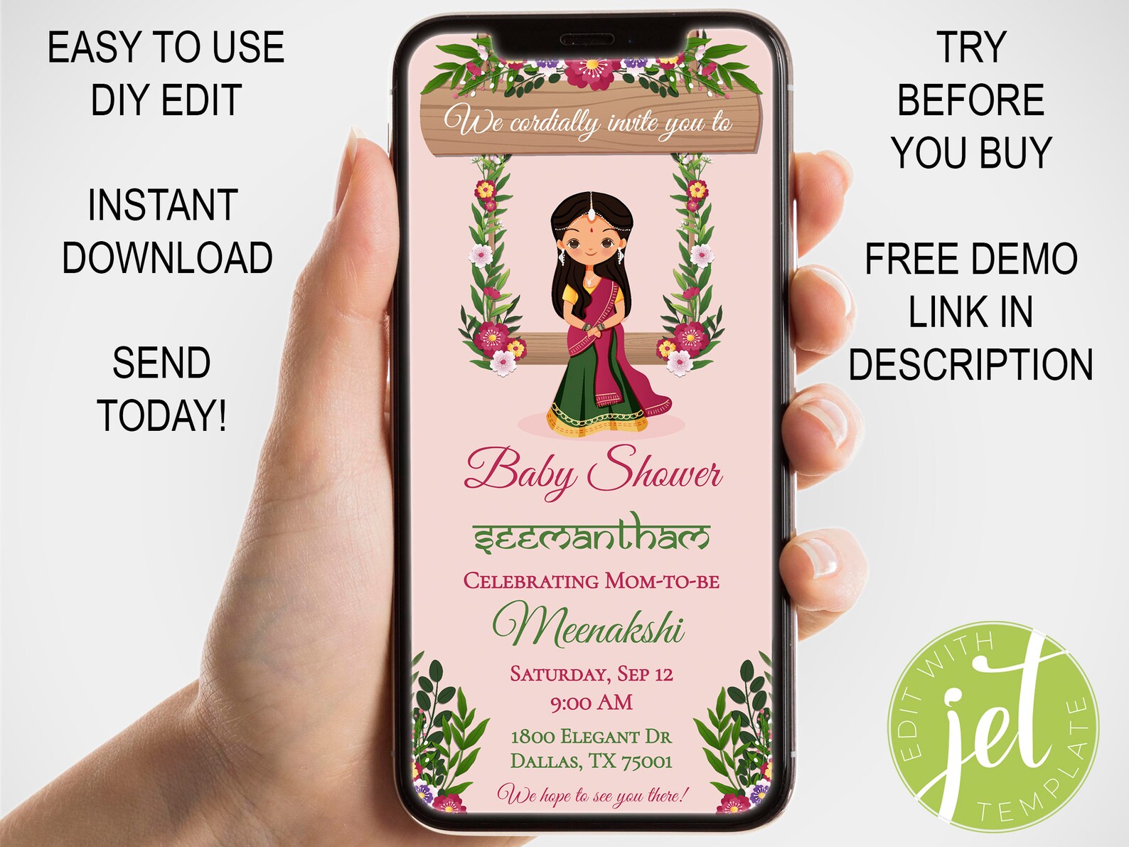 Seemantham Invitation Indian Baby Shower Invite Godh Bharai Invite for ...