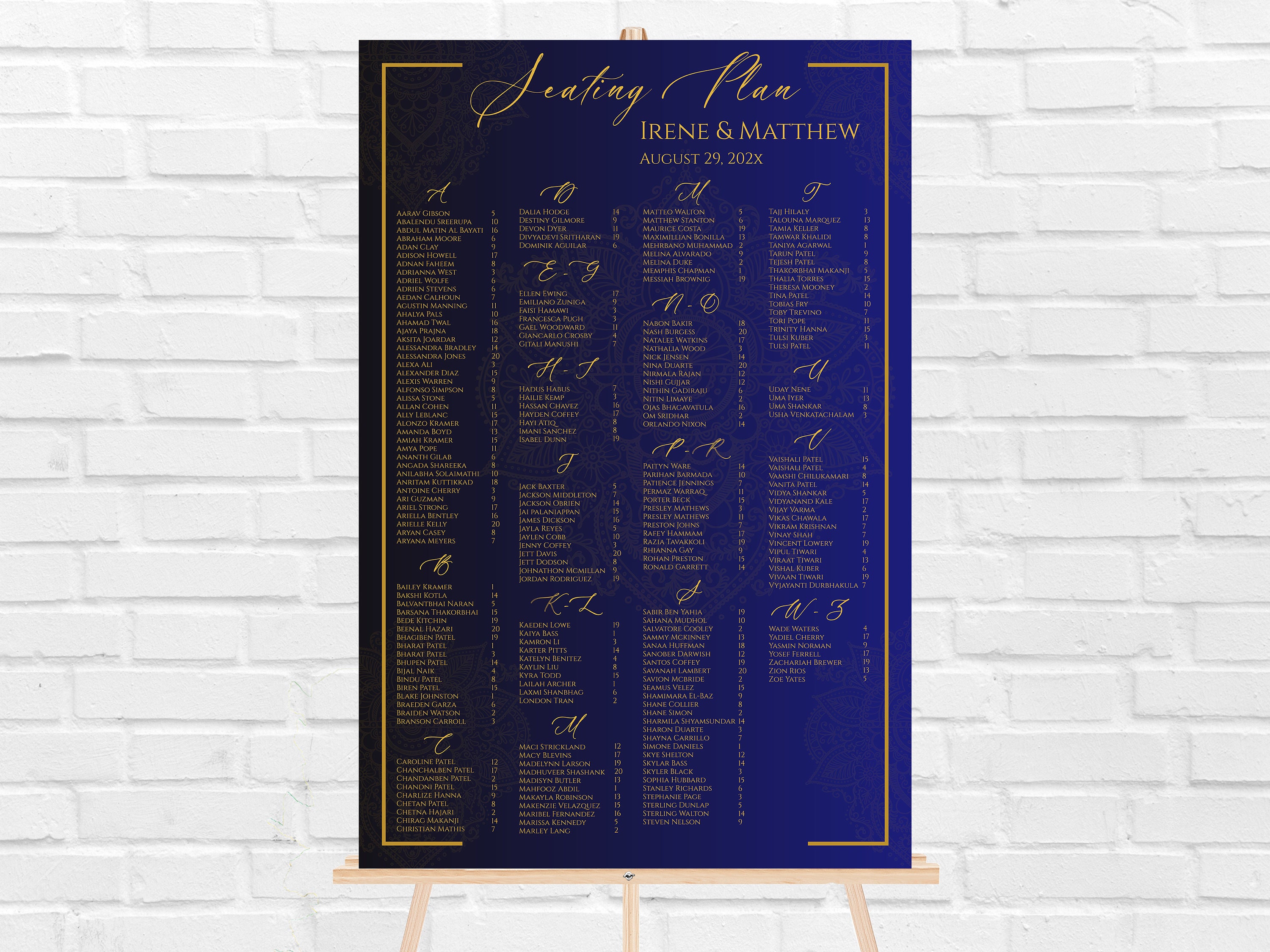 Seating Chart Blue Gradient Seating Plan Wedding Seating Sign Indian ...