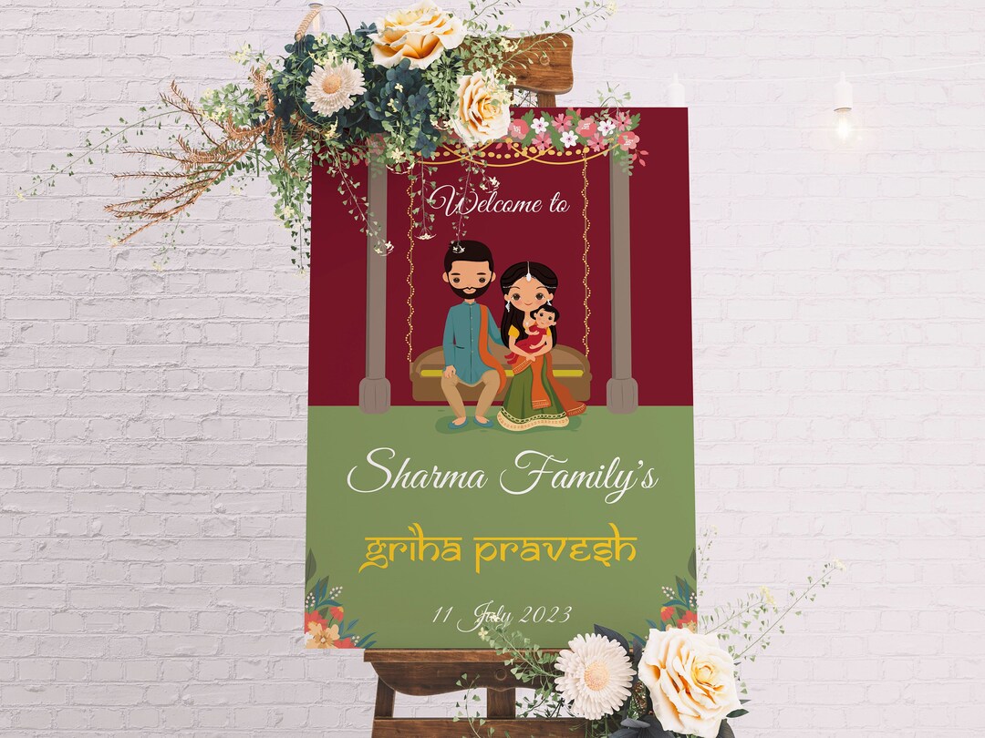 House Warming Welcome Sign Family With Baby Boy or Girl Gruha Pravesham ...
