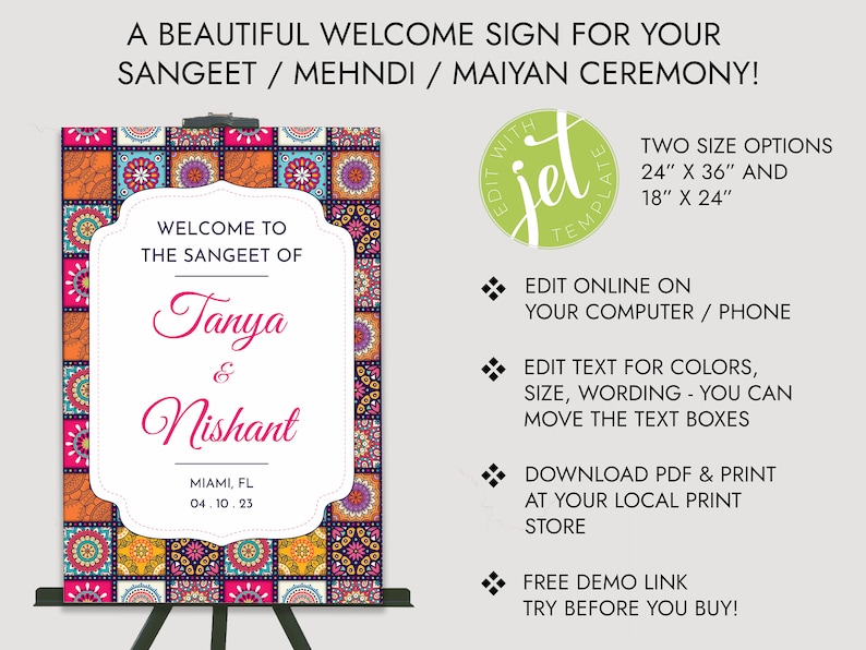 Welcome Sign Sangeet Mehndi Maiyan Functions Desi (Download Now) - Etsy