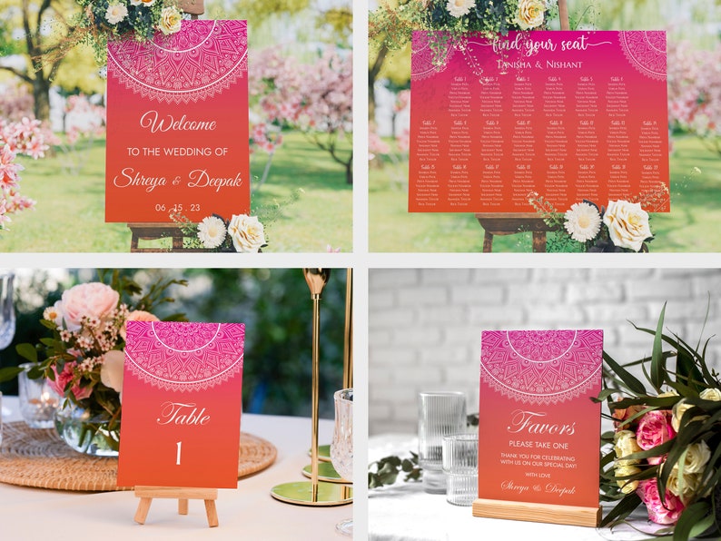 Wedding Sign Bundle Seating Chart Indian Theme Table Plan - Etsy