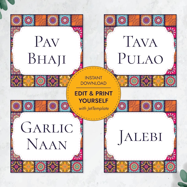Wedding Food Label Desi Wedding Buffet Label Food Card Indian Wedding ...
